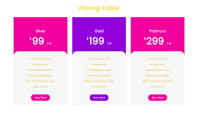 Pricing Table Using Html And Css Source Code