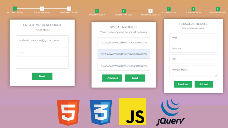 Multi Step Form With Progress Bar Using Jquery Codewithrandom Code With Random