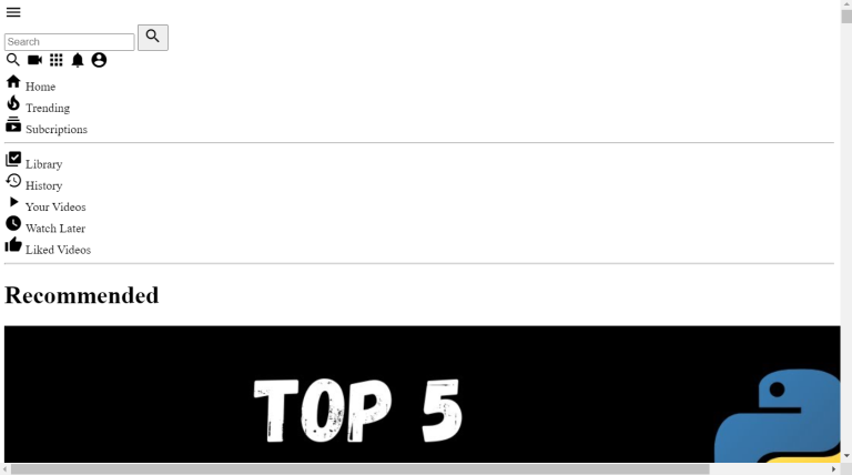 Youtube Clone Using HTML and CSS With Source Code