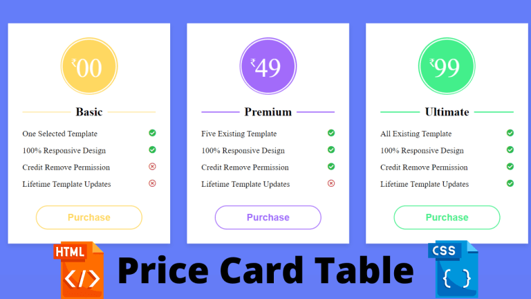 Create a Responsive Pricing Table Using HTML and CSS Code