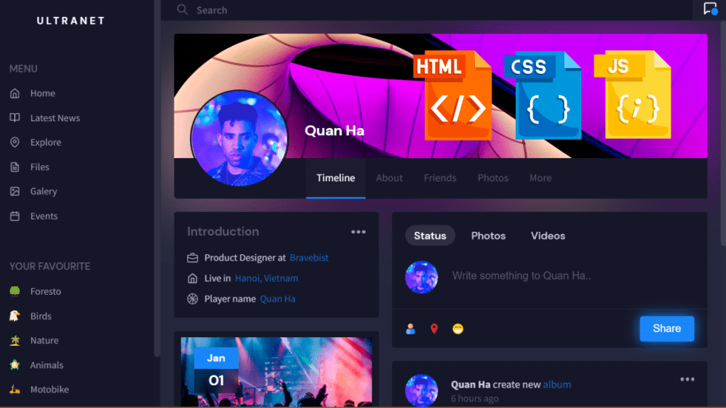 Social Media Ui Template Using Html and Css (Source Code)