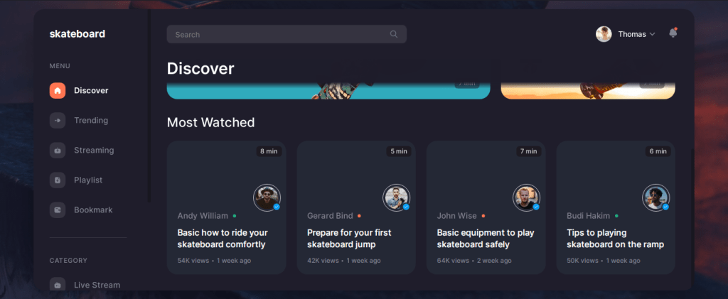 Skateboard Video Platform Ui Design With Source Code