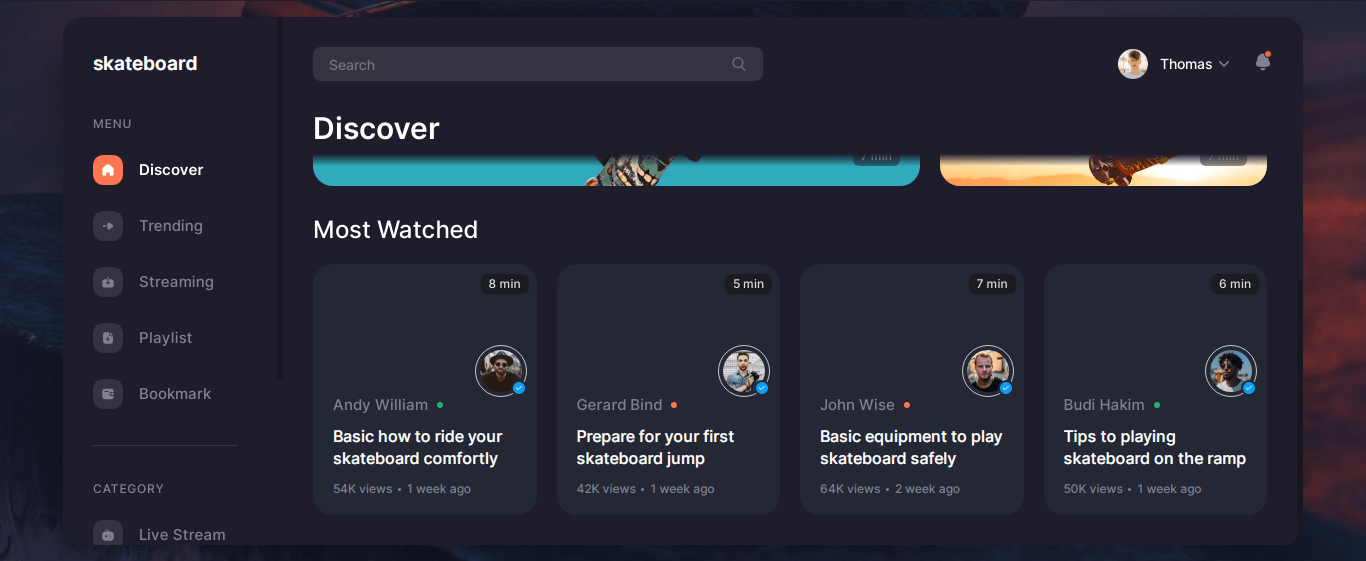 Skateboard Video Platform Ui Design With Source Code