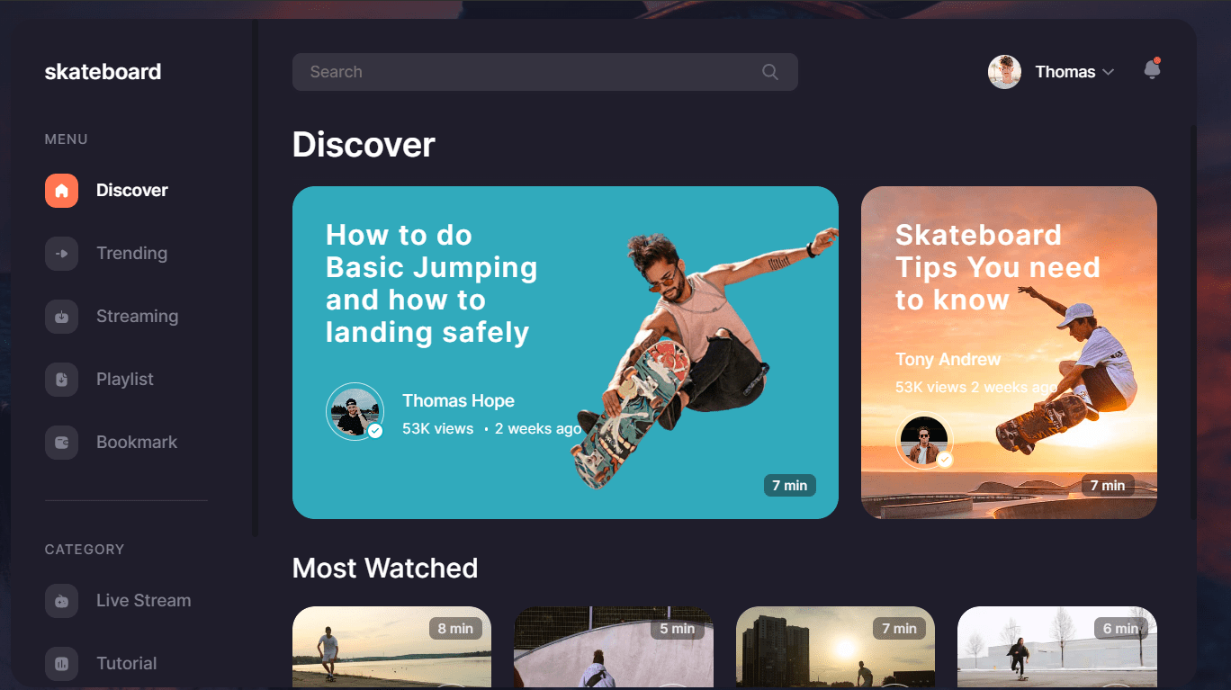 Skateboard Video Platform Ui Design With Source Code