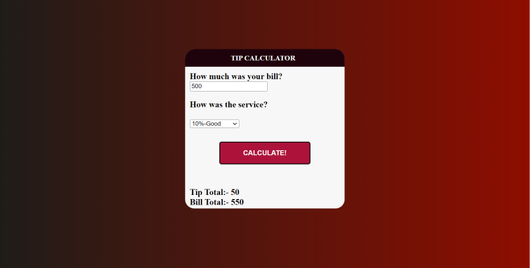 Build Tip Calculator In Javascript Source Code