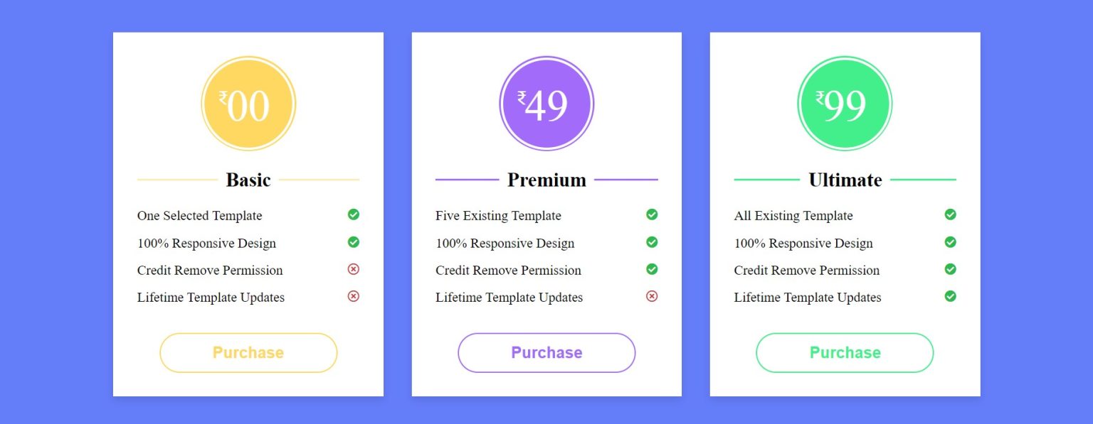 Create a Responsive Pricing Table Using HTML and CSS Code
