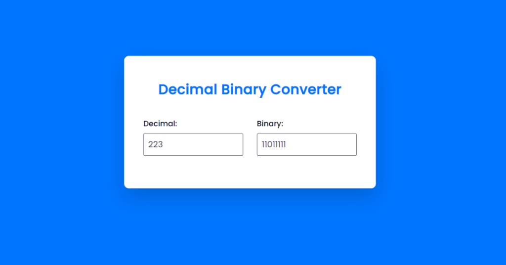 Decimal Binary Converter Using HTML CSS JavaScript