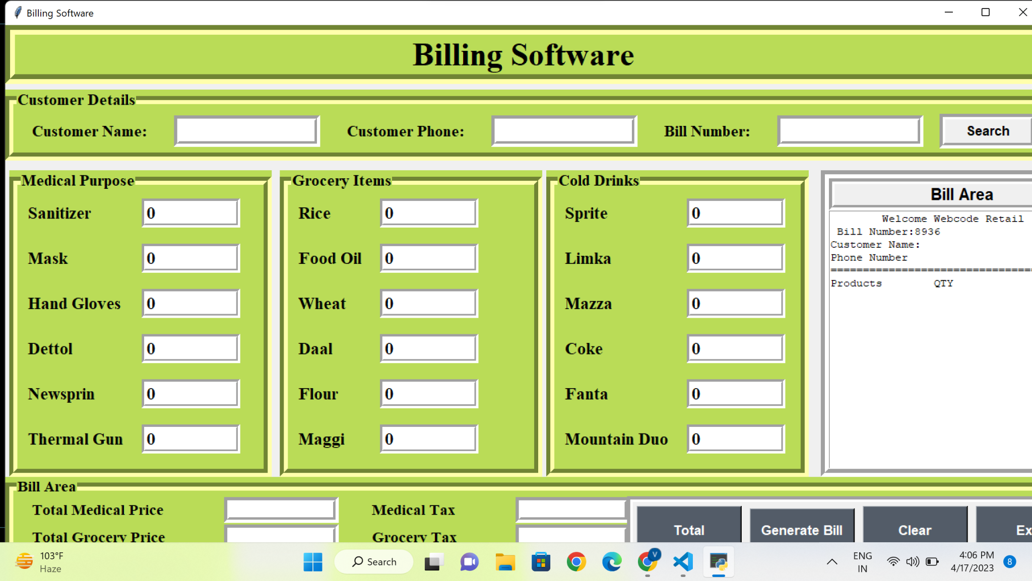 Build a simple responsive Billing Software Application Using Python