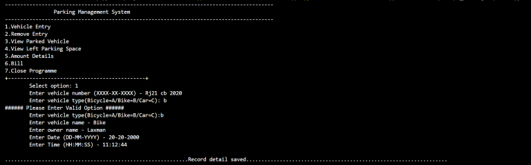 Parking Management System Project Using Python