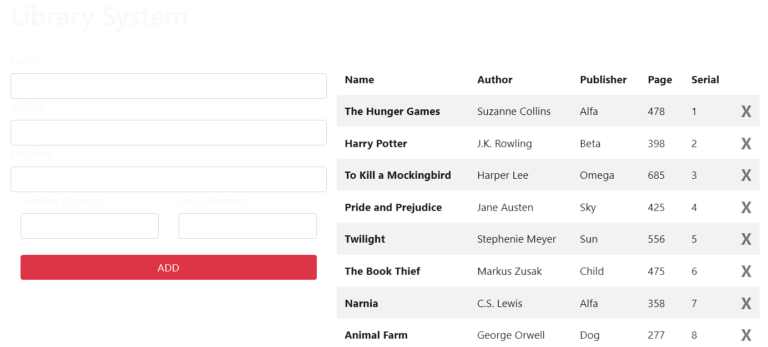 Library Management System Using Bootstrap and JavaScript