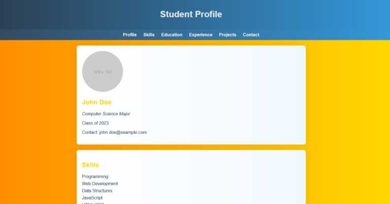 Create Student Profile Page Using HTML and CSS