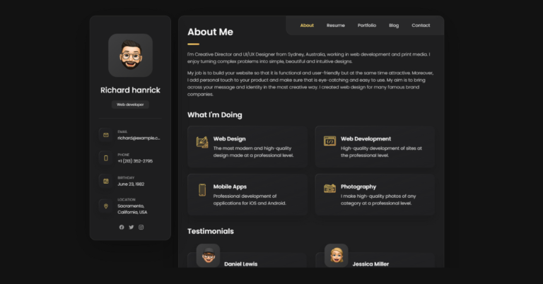 Personal Portfolio Website Using Html,Css and JavaScript