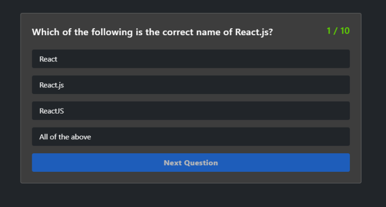 Create a Quiz App Using ReactJS Free Source Code