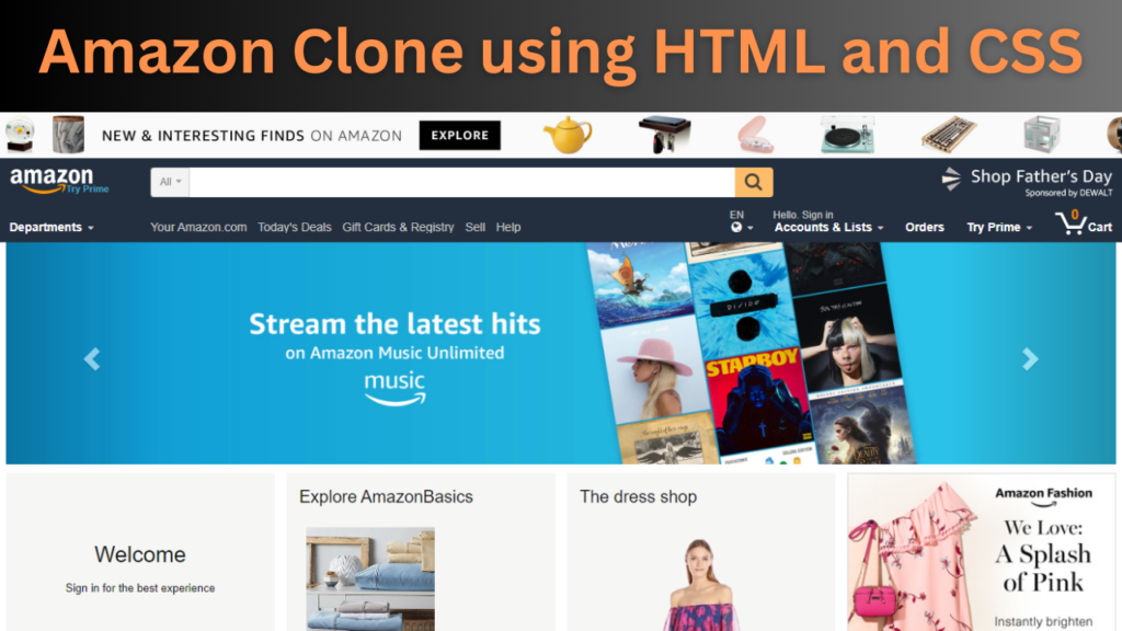 Amazon Clone Using Html And Css Codewithrandom
